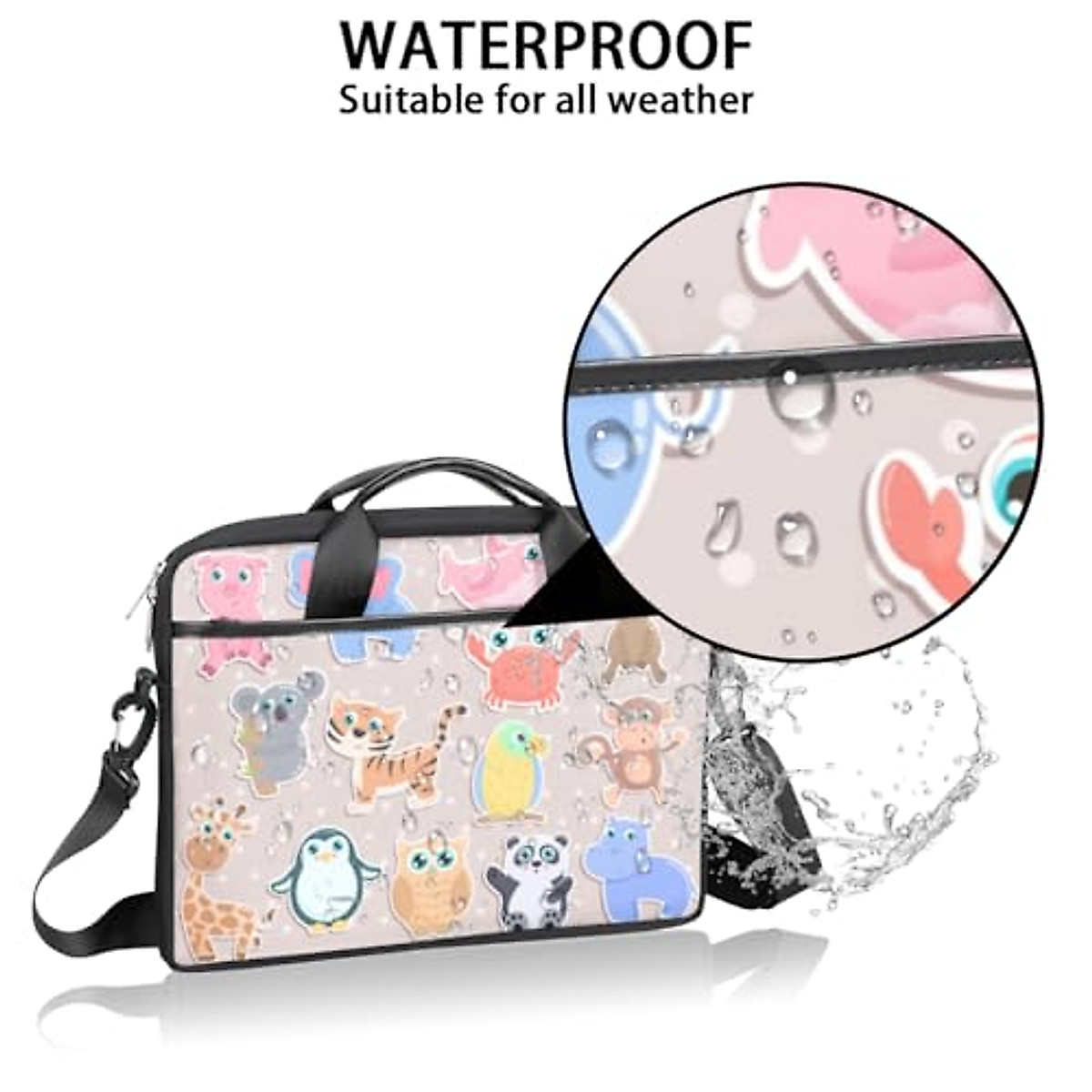 Cute Cartoon Animals Laptop Computer Bag Waterproof Shoulder Messenger Bag 13-15 inch Durable Laptop Tote Bag with Shoulder Strap Handle Lightweight Crossbody Briefcase