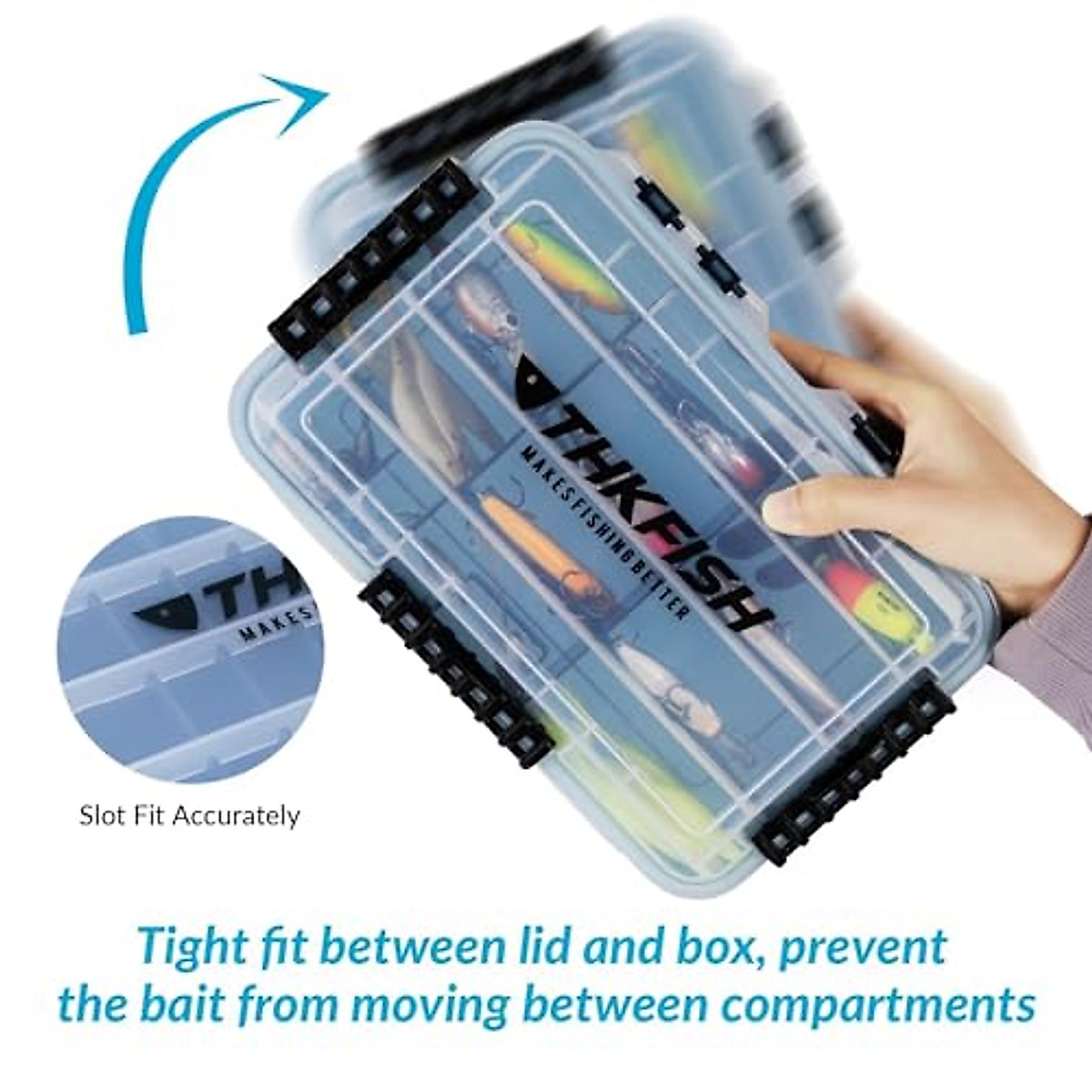 THKFISH Fishing Tackle Box 3600 Tackle Tray Floating Fishing Lure Box Storage Organizer Small Plastic Box with Adjustable Dividers,Sun-Proof 2PCS