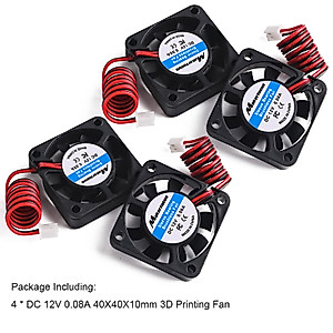 MakerFocus 4pcs 3D Printer Fan 12V, 40mm 12 Volt Fan 0.08A DC Mini Quiet Cooling Fan 40X40X10mm with 28cm Cable for 3D Printer, DVR and Other Small Appliances Series Repair Replacement