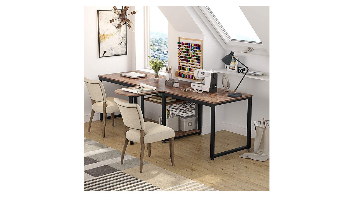 Tribesigns 94.5 Inch Double Desk for Home Office - Rustic & Spacious