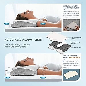 ZAMAT Adjustable Memory Foam Neck Pillow for Pain Relief - With Cooling Pillowcase, Orthopedic Contour for Side, Back, Stomach Sleepers