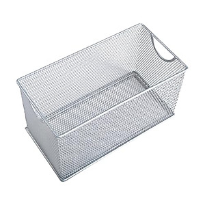 JISADER CD Storage Box,Metal Mesh Basket Multifunction Countertop Basket,Mesh Open Storage Bin for Garage Household, Bedroom, Laundry, Silver