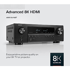 Denon - AVR-S570BT Receiver, 5.2 Channel, 8K Ultra HD Audio and Video, Home Theater System, Built-in Bluetooth and USB - Black | Includes Kwalicable Micro SD Card & Cleaning Cloth