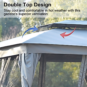 110x220 Outdoor Gazebo with Oxford Cloth & Mosquito Nets, Patio, Yard, Deck, Garden, Double Top Design Zipper Design Ultraviolet-Proof Waterproof Fireproof Withstand Strong Winds, Gray