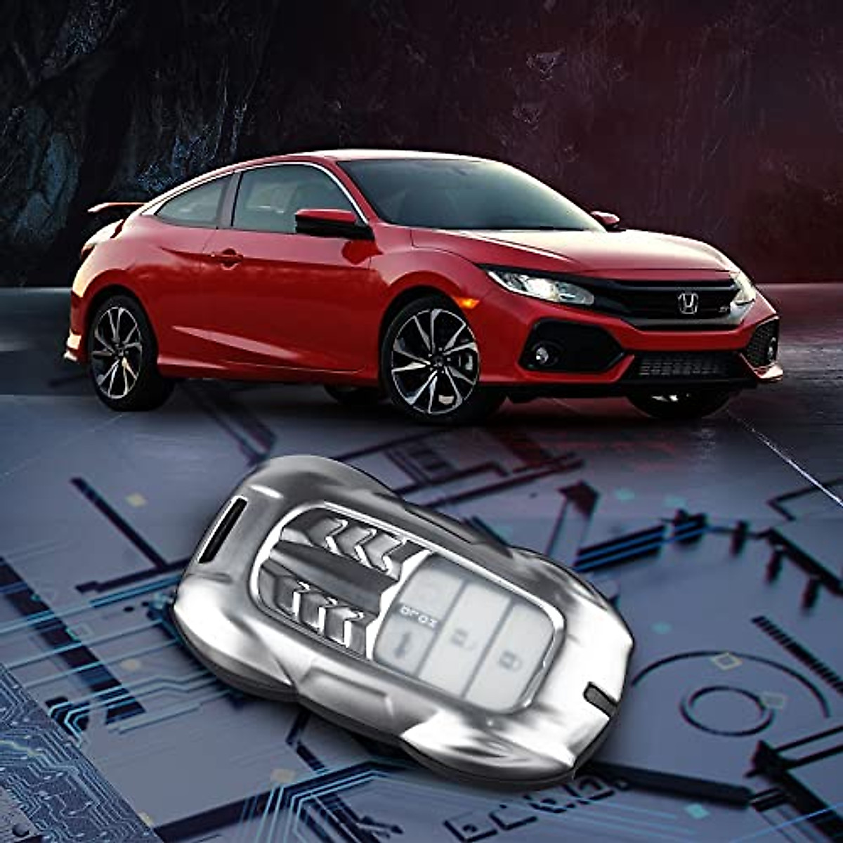 YFRAUTO Key Fob Cover for Honda Car Smart Key Case Full Protection Covers with Key Chain Ring Metal Silver for Honda Civic Accord CRV Pilot HR-V Odyssey Passport