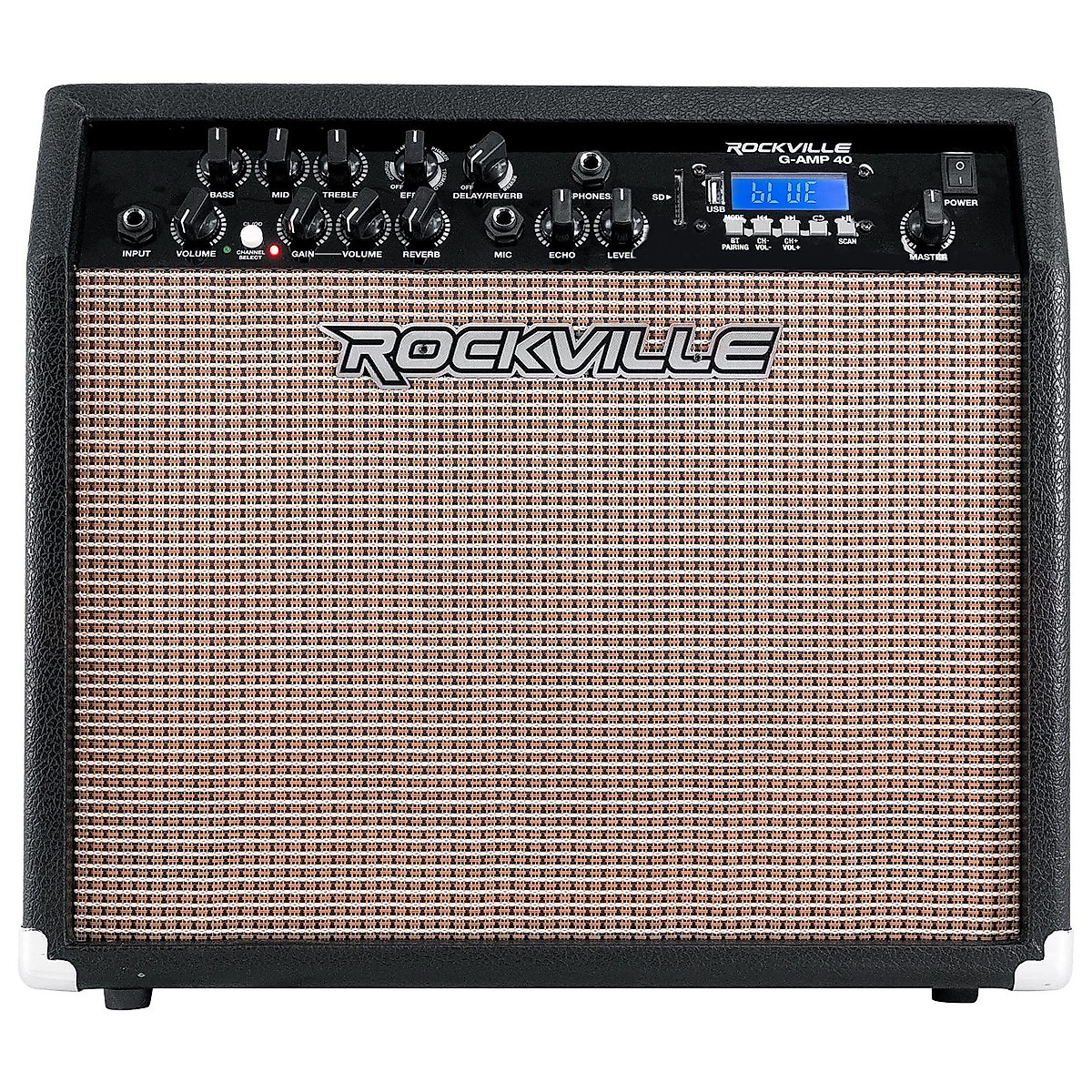 Rockville G-AMP 40 Guitar Amplifier 10" Speaker/Bluetooth/Mic in/USB/Footswitch,Black