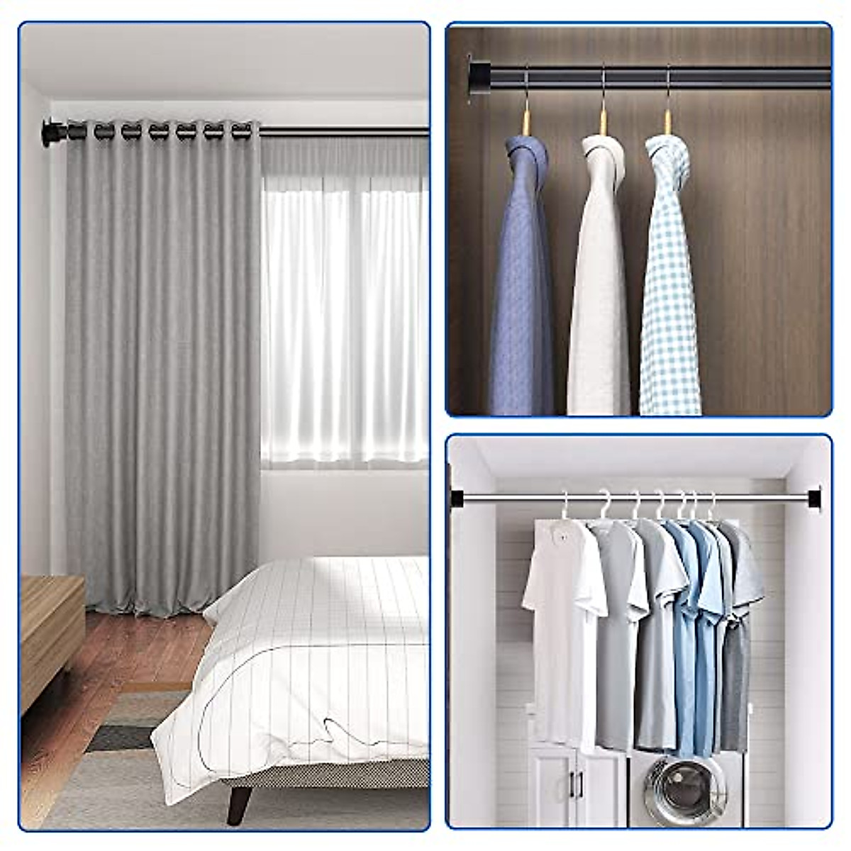 Closet Rod Bracket Stainless Steel Socket Flange Holder Heavy Duty Screw Pole Curtain Rod Shower Rod Support Black 2pcs