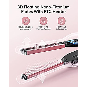 Wavytalk 3/10" Small Flat Iron, Pencil Flat Iron for Short Hair, Pixie Cut and Bangs, Mini Hair Straightener for Edges with Anti-Pinch Design, Tiny Hair Straightener with Titanium Floating Plates
