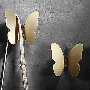 Pearlead 2Pcs Creative Wall Mounted Butterfly Brass Coat Hooks Hanging Hooks Clothes Hanger Hooks for Bedroom, Bathroom, Office, Closet, Wardrobe and Cupboard Decoration
