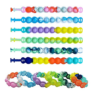 Flyingseeds 6 Packs Push Pop Fidget Bracelet Fidget Toys for Kids & Adults, Anxiety Stress Relief Finger Press Bracelet Multicolor Wristband, Durable and Adjustable Hand Toy for Party Favors