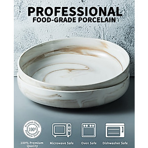 LYEOBOH Serving Bowls for Entertaining, Large Pasta Serving Bowl, 57 OZ., Set of 2 Porcelain Decorative Bowl for Thanksgiving Christmas, Shallow Vegetable Bowls for Fruit, Snacks, Kitchen Prep