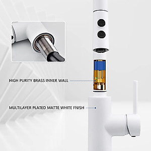Peppermint Kitchen Sink Faucet Pull Down Matte White Kitchen Faucets with Pull Out Sprayer High Arc Single Handle White Faucet for Kitchen Sink Brass