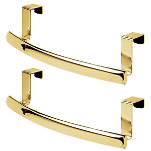 mDesign Steel Over Door Curved Towel Bar Storage, Hanger for Cabinet or Cupboard, Holder Rack for Kitchen, Bathroom - Holds Hand/Dish Towels, Washcloths - Spira Collection - 2 Pack - Soft Brass