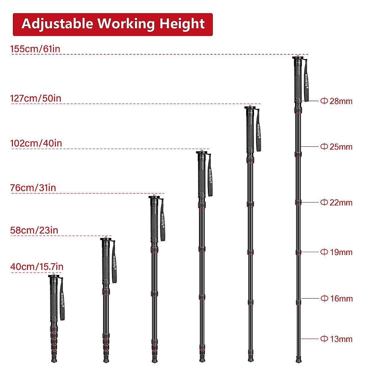 Manbily Camera Monopod Aluminum Portable Compact Lightweight Travel Monopod with Carrying Bag Walking Stick Handle,for DSLR Canon Nikon Sony Video Camcorder,6 Sections up to 61-in (A-555L)