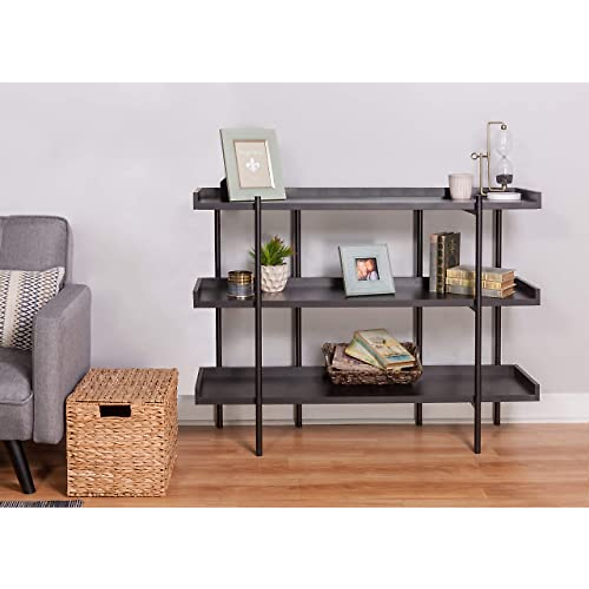 OneSpace Modern Wood and Steel 3 Display Shelf, Black