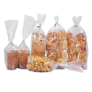 100 Gusset Cello Bags with Ties - 2.8 mil Big Size Gift Wrap Cellophane Bag - Clear Wine Bottle Gift Bags Large for Favor (8" x 16" + 4")