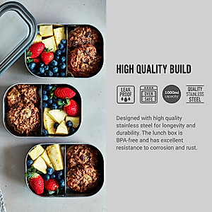 Black+Blum Stainless-steel Lunch Box | Leak-proof Oven Safe Plastic Free Meal Prep Lunch Food Container, Ocean, 1000ml / 34 fl oz