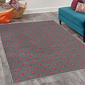 Ambesonne Skull Decorative Area Rug, Hand Drawn Style Pink Emo Skulls Teenager Lifestyle Youth Culture, Quality Carpet for Bedroom Dorm Living Room, 5' 1" X 7' 5", Dark Taupe Hot Pink