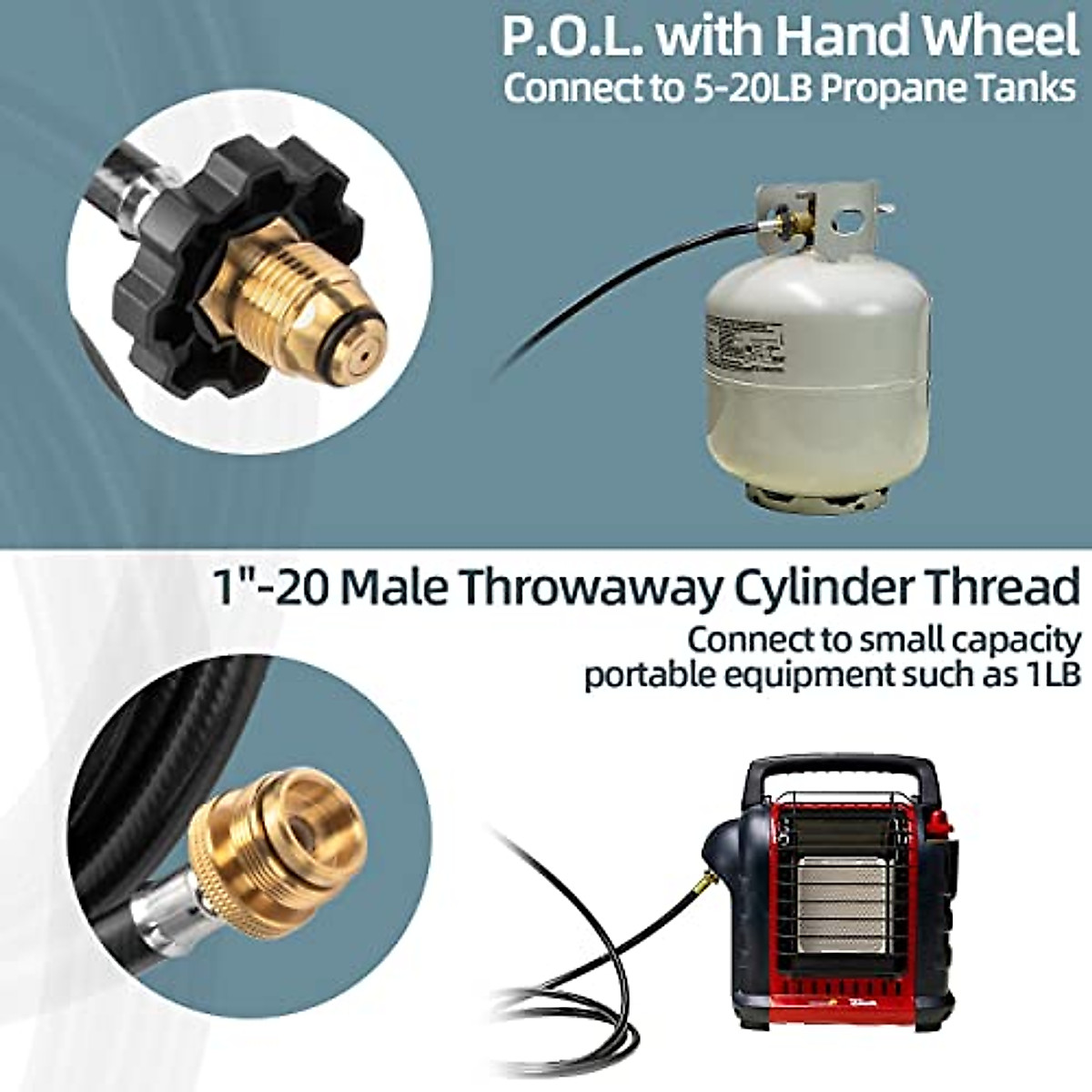 Alocs 10ft Propane Hose Adapter F273704 for Mr Heater Buddy Heater, Coleman Stove, Portable Grill, Connecting 1LB Portable Appliances to 5-20LB Tank