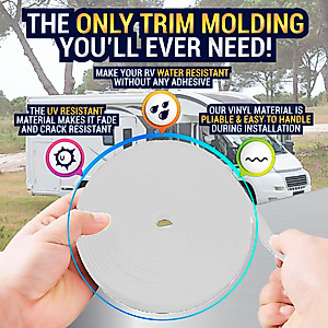 LATCH.IT RV Trim Molding Insert 7/8" (White) | 100’ RV Trim Molding Exterior | UV-Resistant Vinyl RV Corner Molding | Durable RV Molding Insert | Protect RV Exterior w/Vinyl RV Trim