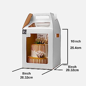 Paremmin 4Pcs 8x8x10inch Tall Cake Boxes with 4 Windows 4Pcs 8inch Cake Boards Disposable Tiered Cake Containers Large Layer Cake Carriers for Party Wedding… (8x8x10 inch (Upgraded))