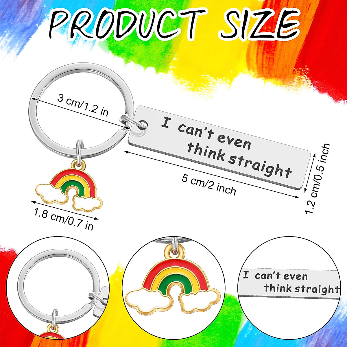 Sasylvia 2 Pcs Gay Pride Gifts Funny Gay Keychain LGBTQ Accessories Rainbow Keychain LGBT Jewelry I Can't Even Think Straight Keychain with Rainbow Charm for Lesbian Gay Christmas Birthday Stuff