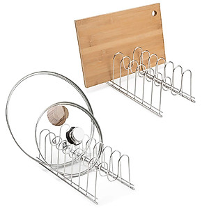 SANNO Pan pot Lid Holder Rack Kitchen Lid Organizer for Plates, Cutting Boards Bakeware, Cooling Racks, Pots & Pans, Serving Trays,stainless steel pack of 2
