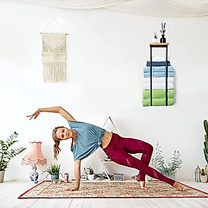 Towel Racks for Bathroom Wall Mounted - KEGII Towel Rack with Wooden Shelf 28'' Bathroom Storage for Folding Large Towels, Bath Rolled Towels, Matte Black