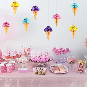 8PCS Ice Cream Honeycomb Balls Decorations Centerpieces for Tables Ice Cream Hanging Ceiling Sign Tissue Paper Ice Cream Party Supplies for Summer Theme Birthday Baby Shower Bridal Shower Party Favor
