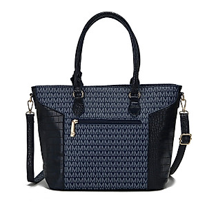 MKF 3-PC Set Shoulder Bag for Women Tote, Pouch Handbag Purse, Wristlet Envelope, Adjustable Crossbody Strap PU Leather Dark White