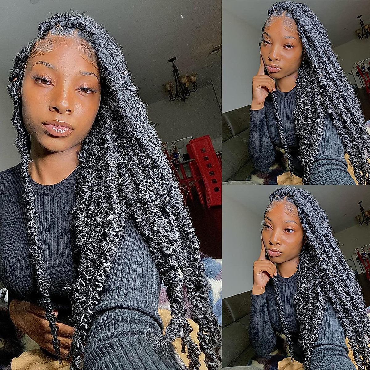 ZRQ Butterfly Locs Crochet Hair 18 Inch 6 Packs Pre Looped Distressed Crochet Braids Most Natural Hair Extension for Black Women (18 Inch,1B)