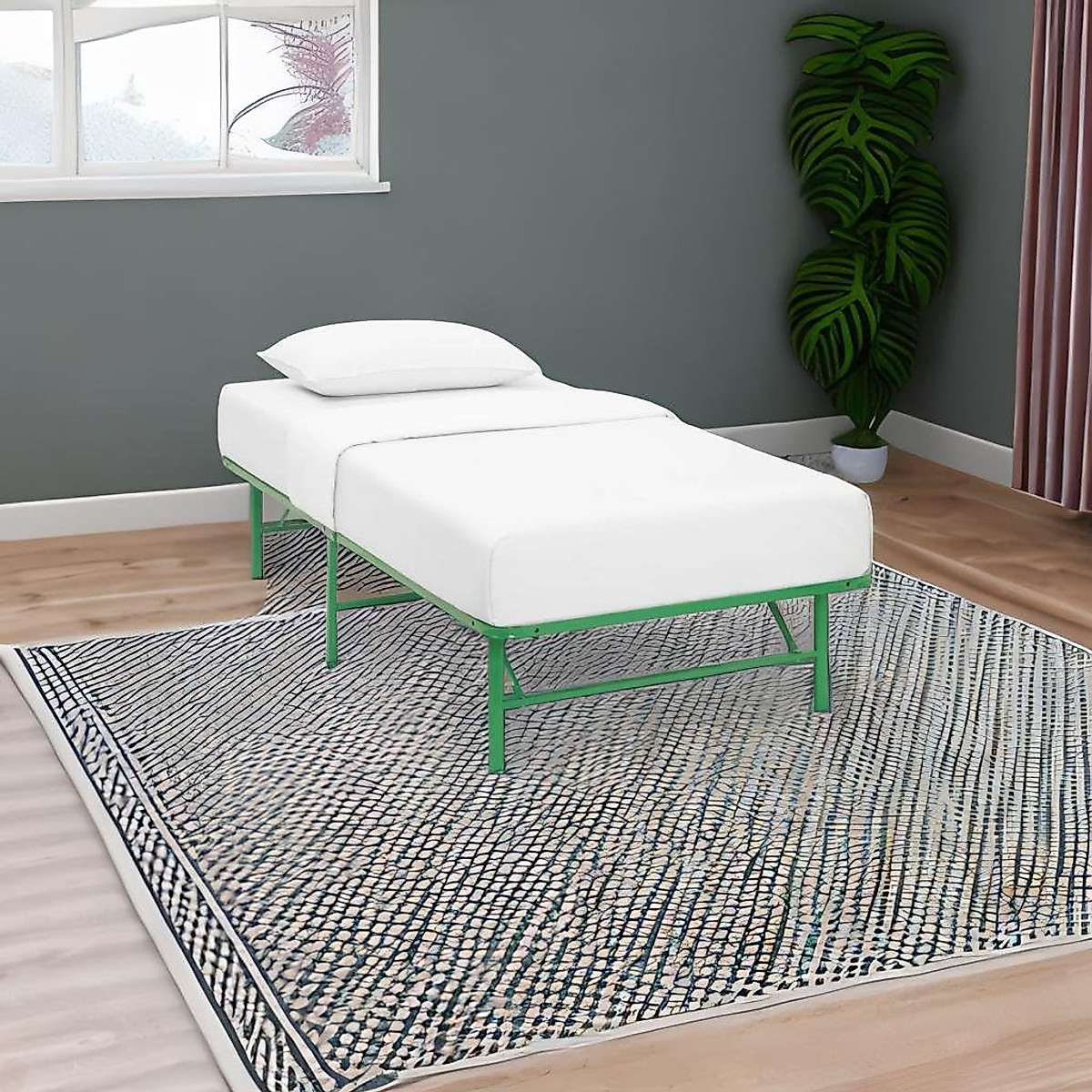 Ergode Horizon Metal Bed Frame | Stainless Steel | 14-inch Clearance | 1300 lbs Capacity | No Box Spring | Easy Assembly | Twin Size (MOD-5427-GRN-VV)