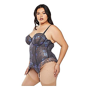 Savage X Fenty, Women's, Curvy Living In The Clouds Iridescent Lace Corset, Blackened Pearl, 1X