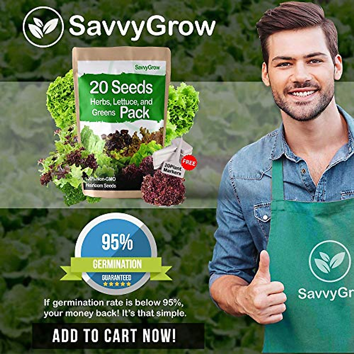 SavvyGrow Herb Lettuce Green Seeds Combo - 20 Variety 4000+ Heirloom Garden Seeds for Planting - 95% Plus Germination Rate, Non-GMO & Source in USA Vegetable Seeds