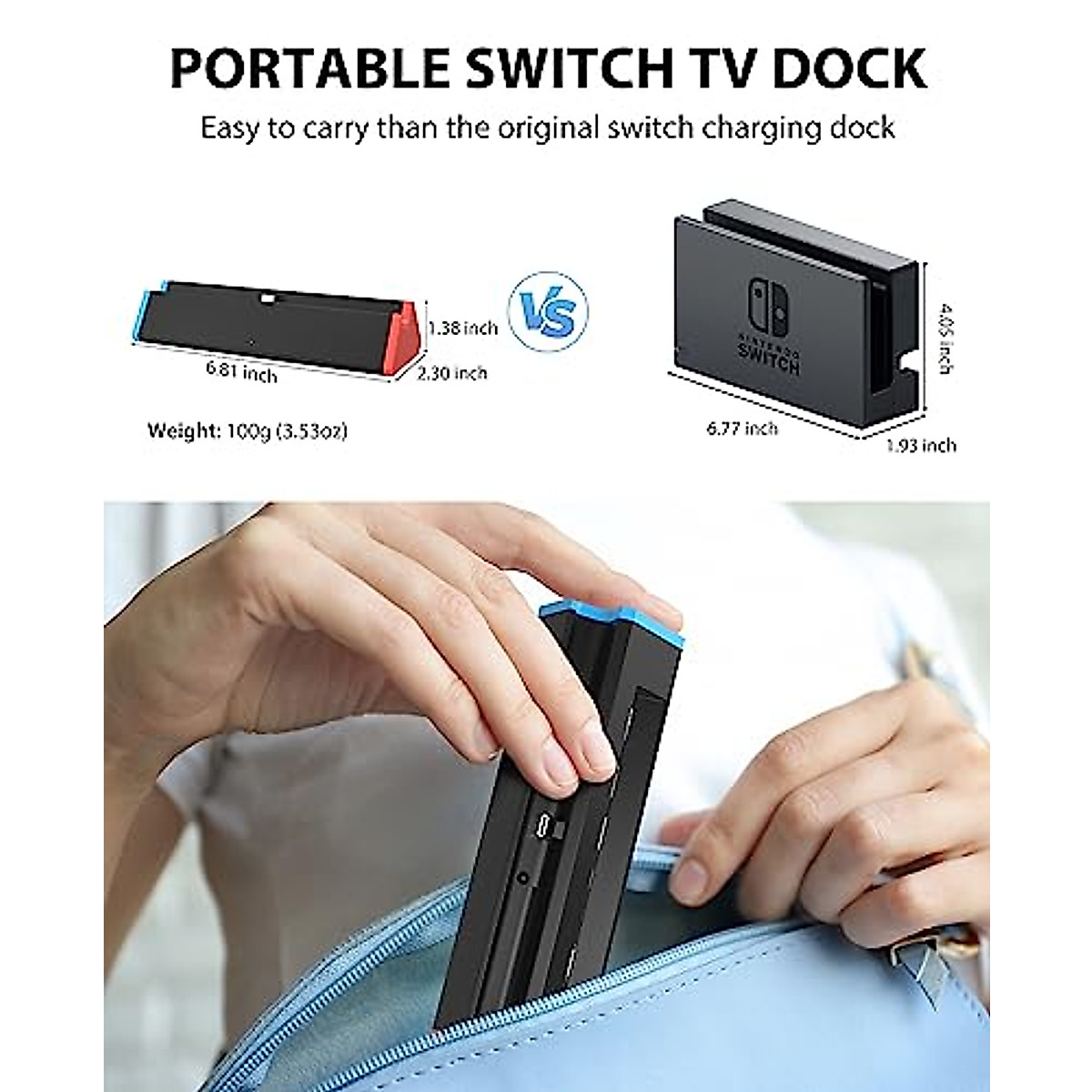 Antank TV Docking Station for Nintendo Switch/Switch OLED, Portable Switch Dock 4K HDMI TV Adapter/High Speed USB 3.0 Ports, Charging Dock Replacement for Official Nintendo Switch Dock
