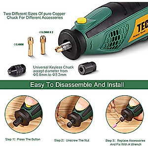 TECCPO Rotary Tool Kit 1.5 amp, 6 Variable Speed with Flex shaft, Universal Keyless Chuck, 84 Accessories, Cutting Guide, Auxiliary Handle and Carrying Case, Multi-functional for Crafting Projects