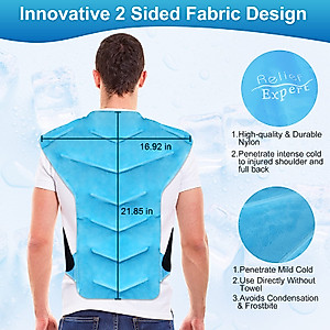 Relief Expert Large Ice Pack for Full Back and Shoulder with Straps, Reusable Gel Cold Pack with Cold Compress Therapy for Discomfort and Fatigue Relief, Post-Workout Recovery with Soft Plush Lining