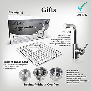 Bar Sink for Kitchen Bar - Included Kitchen Faucet and Sink Grid – 15 x 17 x 9 Inch - Small Sink with 16 Gauge – Undermount Stainless Steel Bar Sink with Elegant Brushed Finish