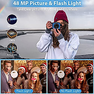 Point and Shoot Digital Cameras 48MP Digital Cameras for Photography 4K Vlogging Camera Autofocus 18X Zoom Photography Camera with 32GB Card, Dual Cameras, 2 Batteries Vlogging Camera for YouTube