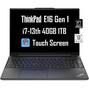 Lenovo ThinkPad E16 Business Laptop (16" FHD+ Touchscreen, Intel 13th Gen 10-Core i7-1355U, 40GB RAM, 1TB SSD) Backlit, Fingerprint, FHD Webcam, Ethernet, Thunderbolt 4, Win 11 Pro, Black, 2024