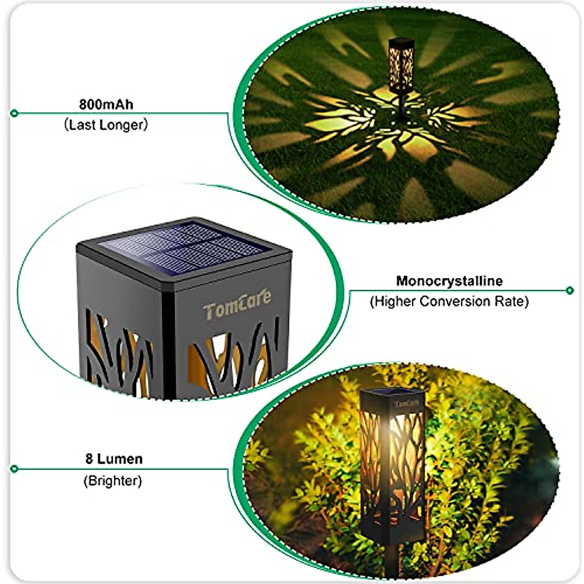 TomCare Solar Lights Outdoor Upgraded Bright Solar Pathway Lights Bigger Size Decorative Solar Garden Lights Waterproof Solar Powered Led Landscape Garden Lighting for Path Yard Walkway, 8 Pack