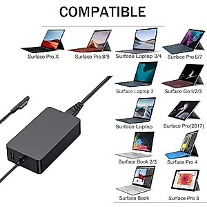 Surface Laptop Charger Surface Pro Charger Power Supply 65W 15V 4A Magnetic Replacement AC Adapter Compatible with Surface Pro 3/4/5/6/7/8/9/X Surface Go1/2/3 Surface Book1/2/3 Surface Laptop1/2/3/4