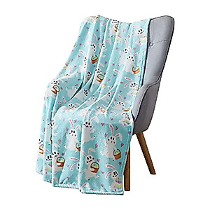Home Decor Bunny Velvet Fleece Throw Blanket: Colorful Bunnies on The Egg Hunt Fun, Spring Summer (Easter Bunny)