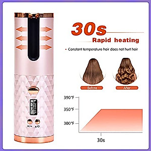 Automatic Curling Iron, Cordless Ceramic Barrel Wave Wand, Portable Cordless Auto Hair Curler with 4 Temps & 3 Timers, Fast Heating Rotating Rotating Curling for Long & Short Hair, Travel & Home Use