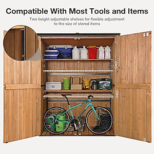 MEDEHOO Outdoor Storage Shed with Floor - Waterproof Natural Fir Cabinet with Adjustable Shelves and Double Lock for Anti-Theft - Suitable for Storing Garden Tools, and Household Debris (Brown)