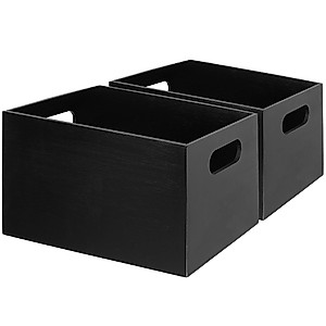 StorageWorks Bamboo Organizers for Shelves, Handcrafted Bamboo Storage Containers for Snacks, Spices, or Drinks, Black Wooden Crates with Built-in Handles, 2 Pack