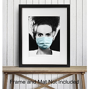 Frankenstein Decor - Bride of Frankenstein Wall Art - Monster Horror Scary Movie Poster - Hollywood Movie Picture Prints - Goth, Gothic Gifts - Mary Shelley - Home Theater