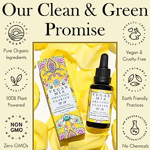 Vegan - USDA Organic Clarity Brightening & Balancing Concentrated Face Oil Serum - with Black Seed Oil, Jojoba Oil, Green Tea, Neem, Maracuja, Rosehip Seed Oil and More Facial Oils - Reveal Visibly Clearer, Smoother, More Radiant Skin Naturally, 0.5 fl oz