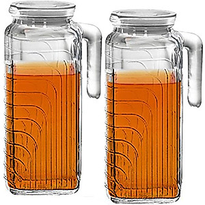 Friwer Gelo Glass Jug With White Lid, Easy Pour Spout & Handle – For Water, Juice, Iced Coffee & Iced Tea, 41-Ounce (1.2 Liter)