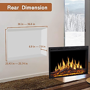 Havato 37 inch Electric Fireplace Inserts, Recessed Electric Stove Heater with Adjuatble Flame Colors, Log Colors, Flame Speed and Brightness, Remote Control & Time,750W/1500W